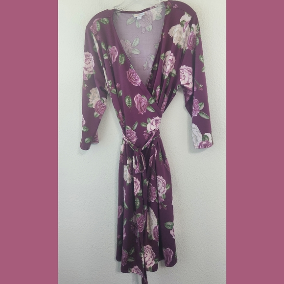 LuLaRoe | Dresses | Lularoe Michelle Purple Floral Wrap Dress Sz Large ...